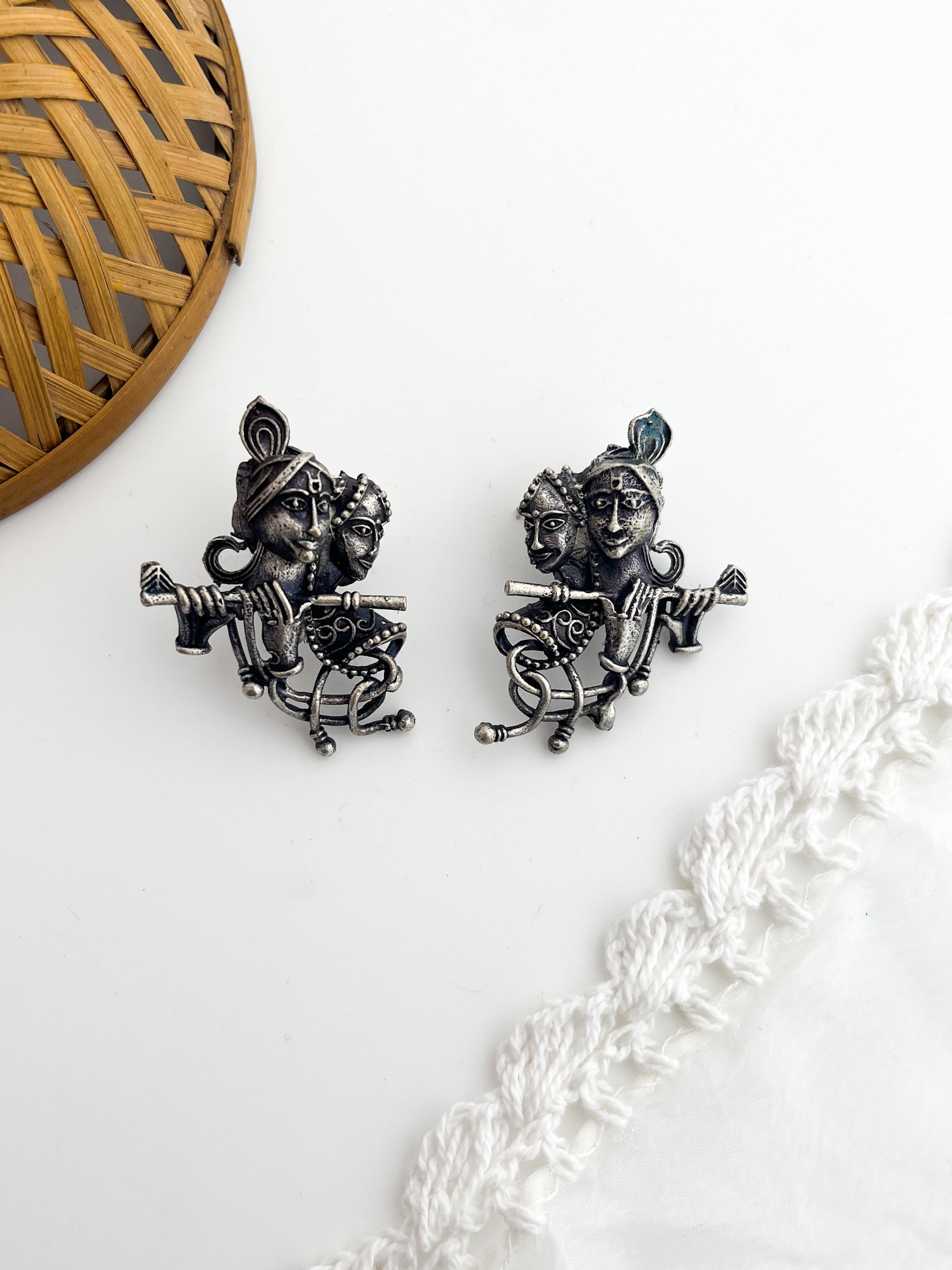 Radha - German Silver Radha Krishna Studs – Devaki Store